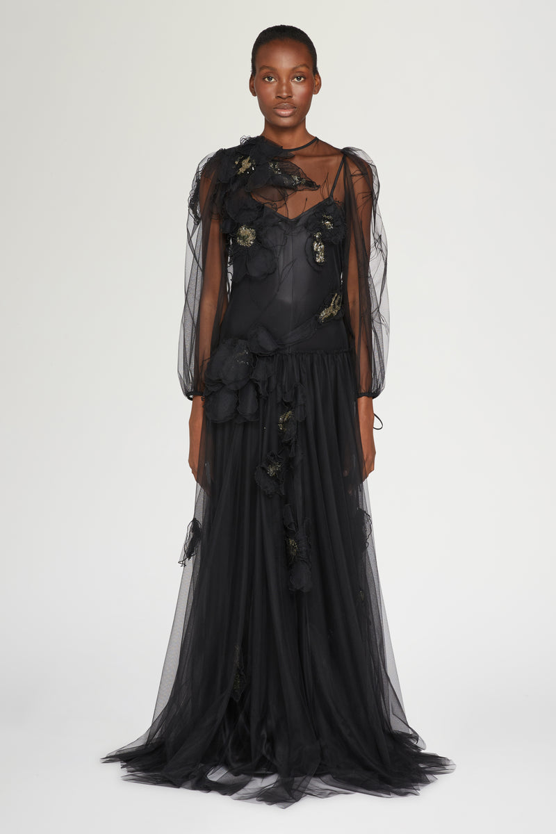 Elegant black evening gown with sheer tulle Nigella Antonio Marras
